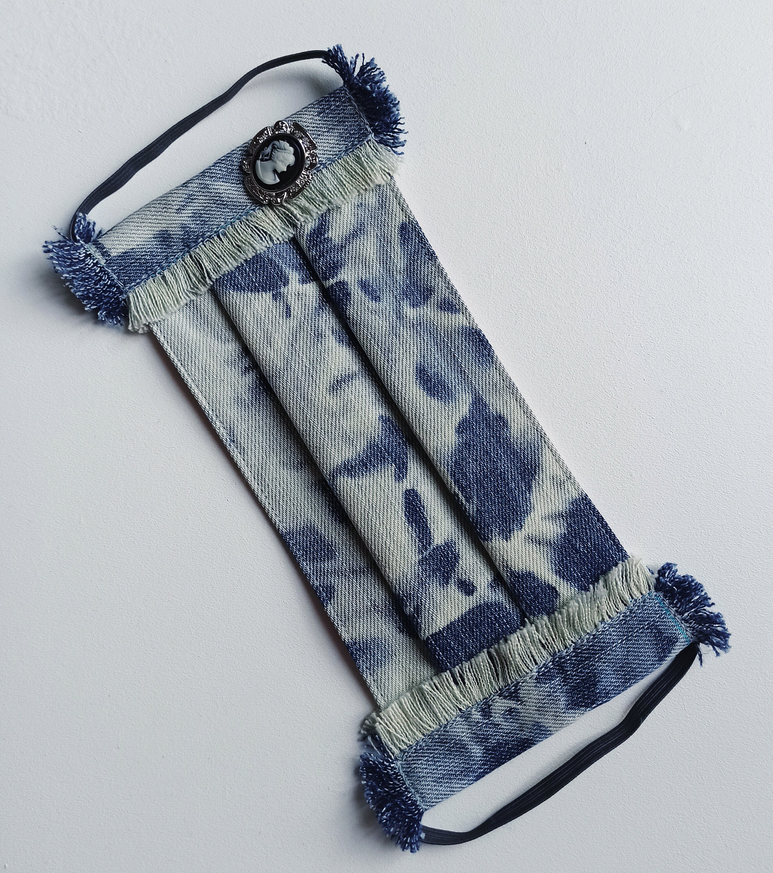 Bandana Denim Face Mask With a Brooch, Face Mask, Reusable Face Mask ...