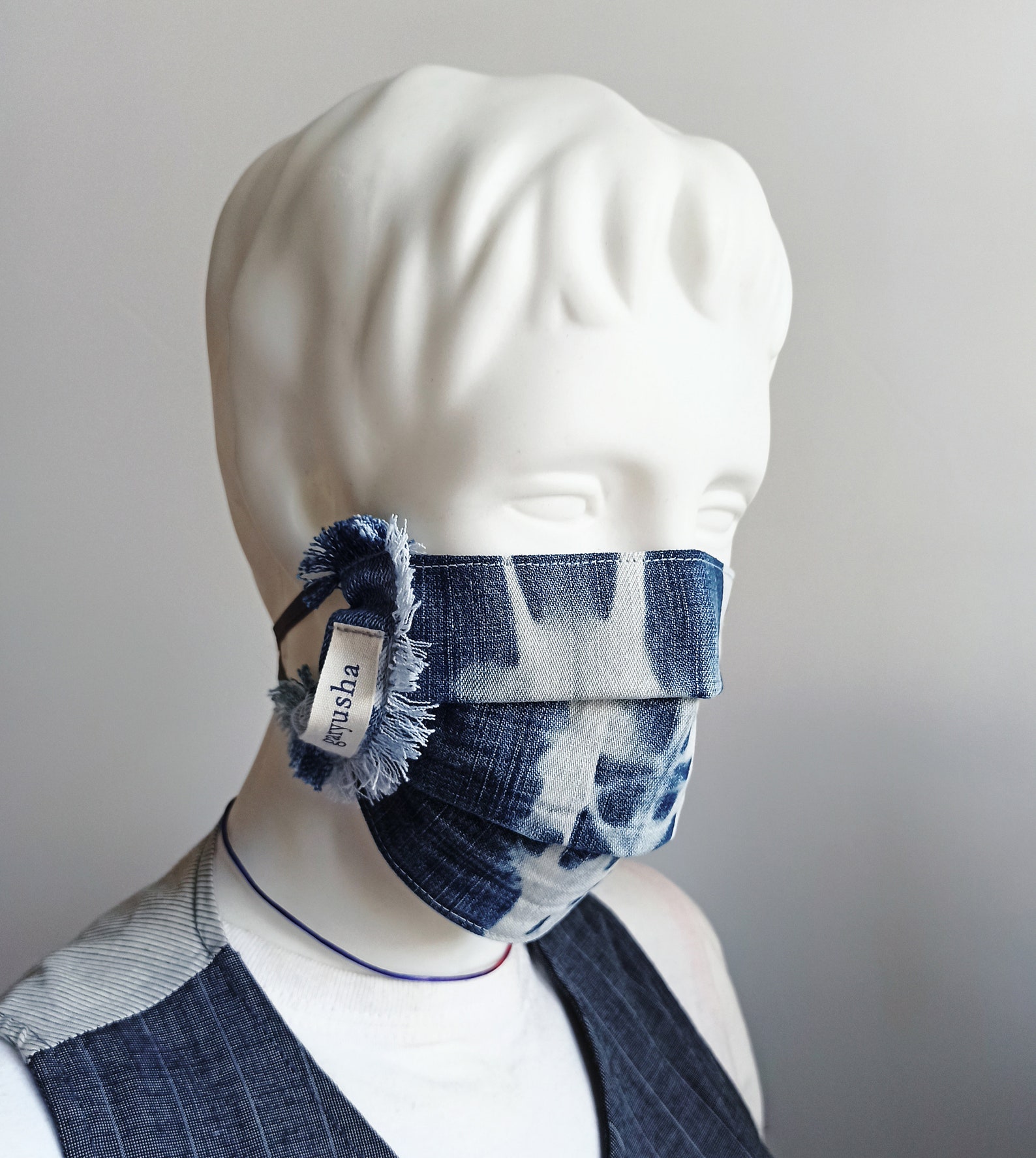 Shibori Denim Face Mask Indigo Face Mask Reusable Denim Face - Etsy