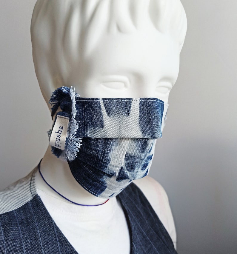 Shibori Denim Face Mask Indigo Face Mask Reusable Denim Face - Etsy