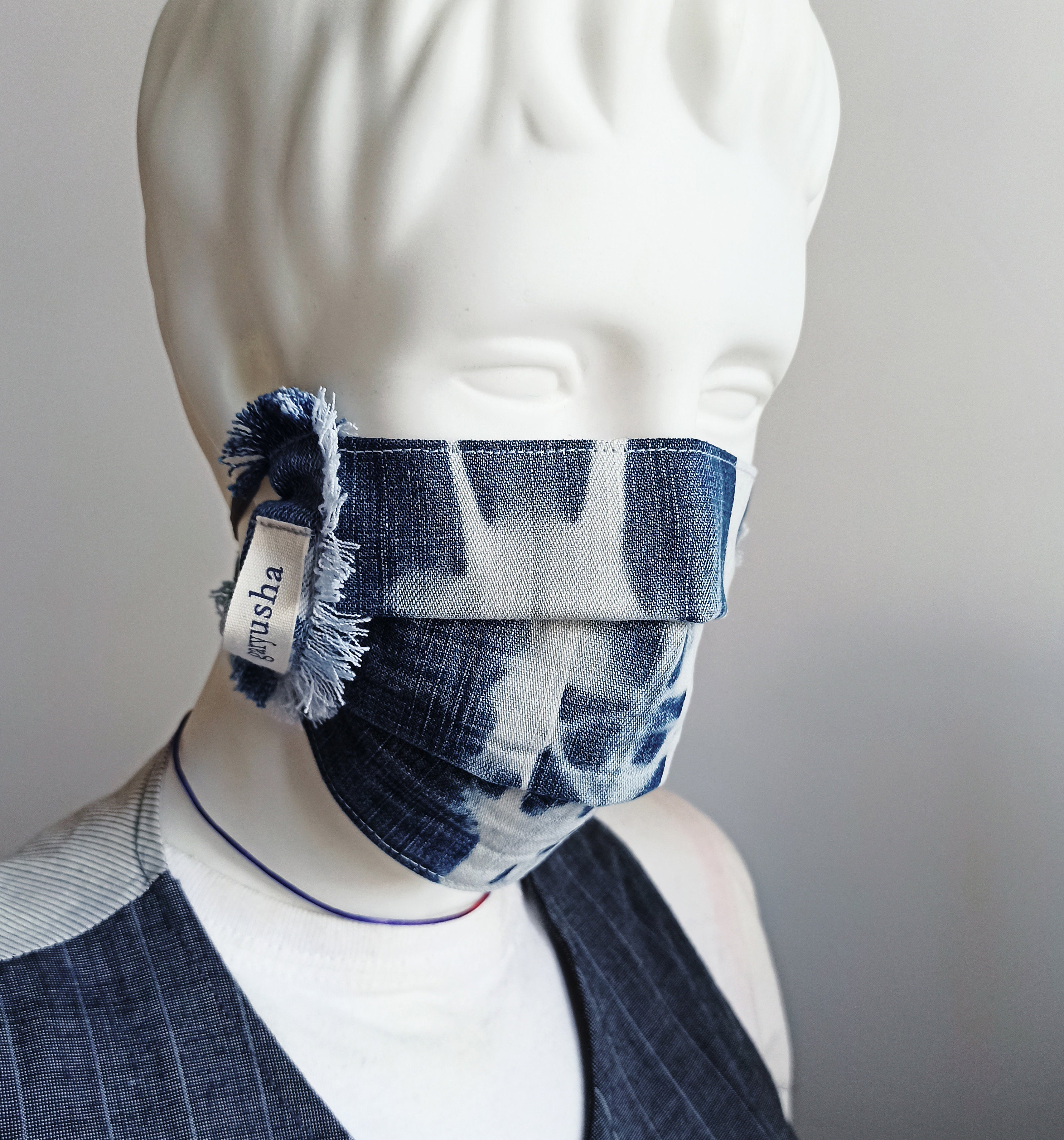 Shibori Denim Face Mask Indigo Face Mask Reusable Denim Face - Etsy