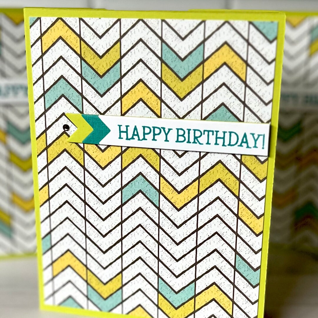 Chevron Birthday Card, Birthday Card, Colorful Birthday Card, Stamped ...