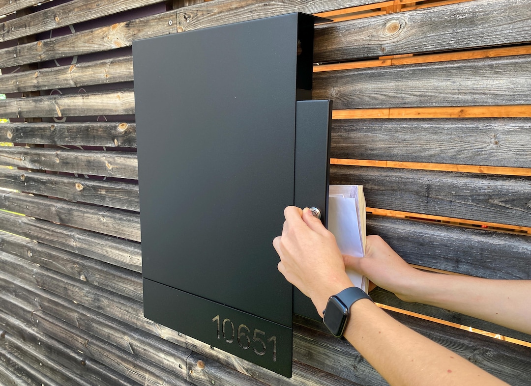 Personalized Black Locking Mailbox: Modern House Numbers, Galvanized ...
