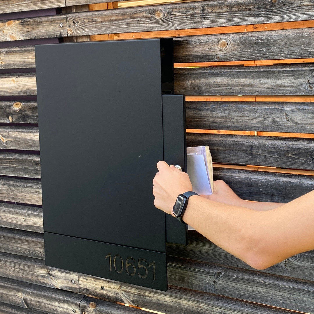 Personalized Black Locking Mailbox: Modern House Numbers, Galvanized ...