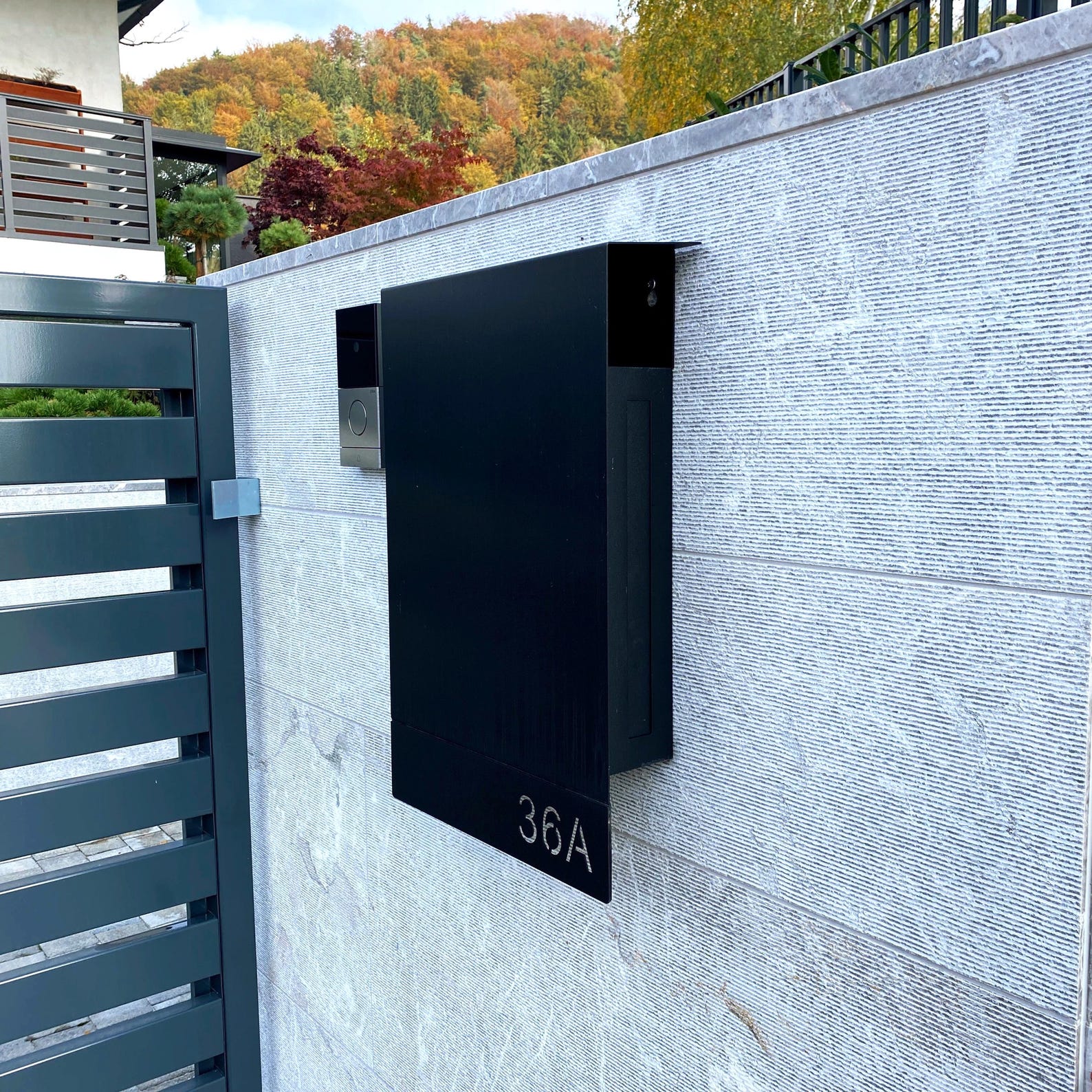 Large Locking Black Mailbox With House Numbers - Modern Personalized ...