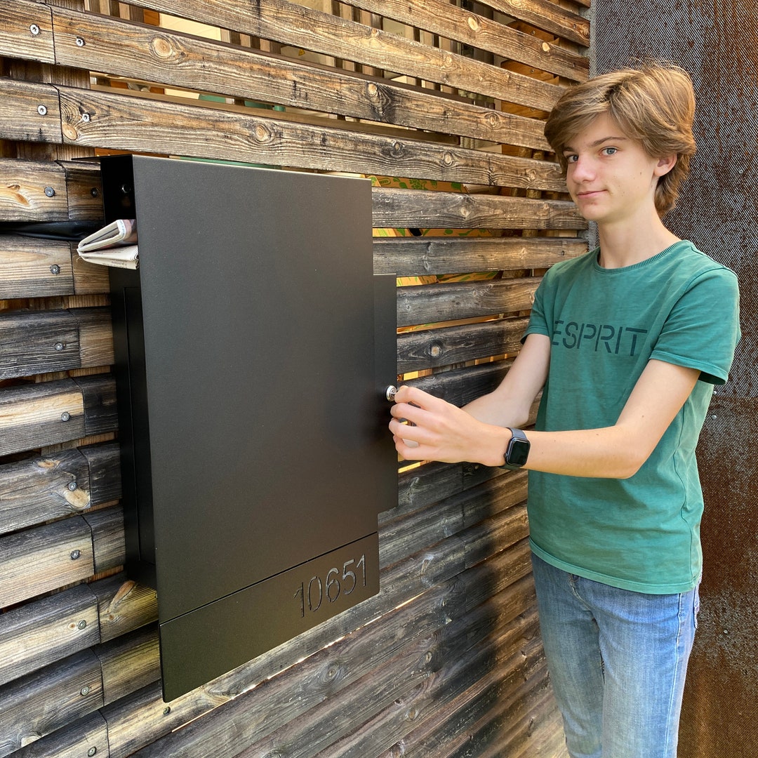 Personalized Black Steel Mailbox With Lock - Modern Wall Mounted Design ...