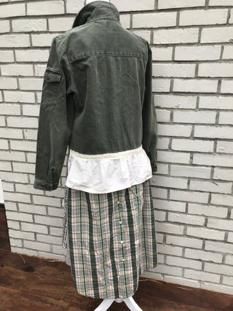 The Fiona Upcycled Duster Jacket: Dark Green Jacket, Plaid, Patchwork ...