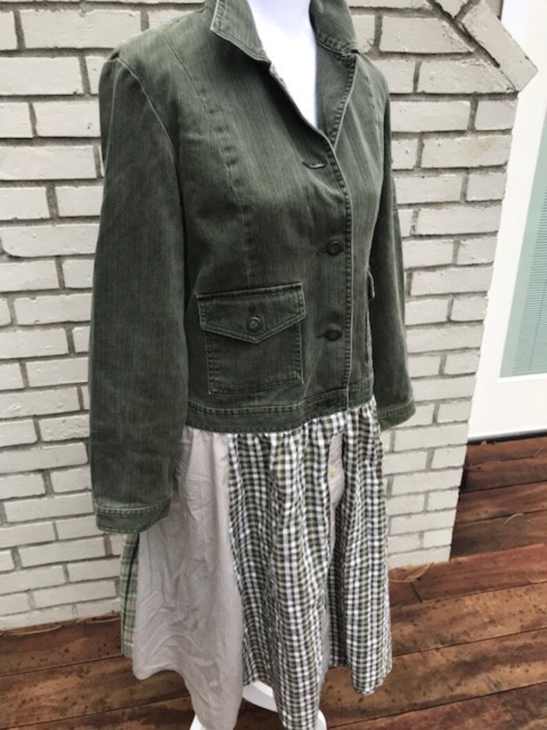 The Fiona Upcycled Duster Jacket: Dark Green Jacket, Plaid, Patchwork ...