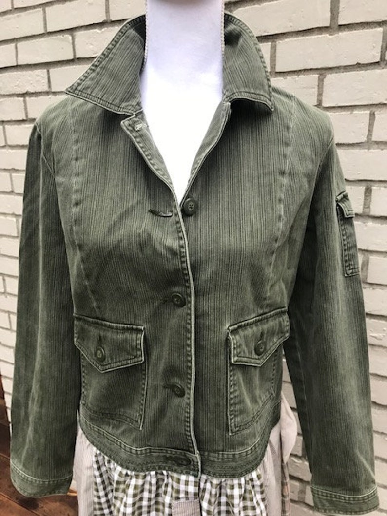 The Fiona Upcycled Duster Jacket: Dark Green Jacket, Plaid, Patchwork ...