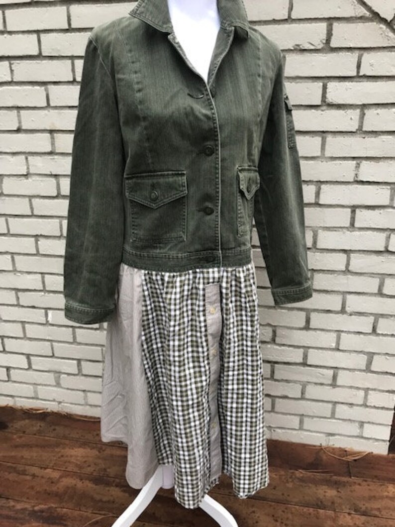 The Fiona Upcycled Duster Jacket: Dark Green Jacket, Plaid, Patchwork ...