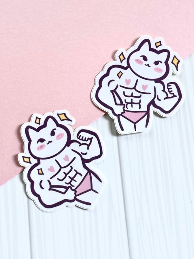 Kawaii Cute Strong Buff Kitty Cat Sticker Adorable Cats - Etsy
