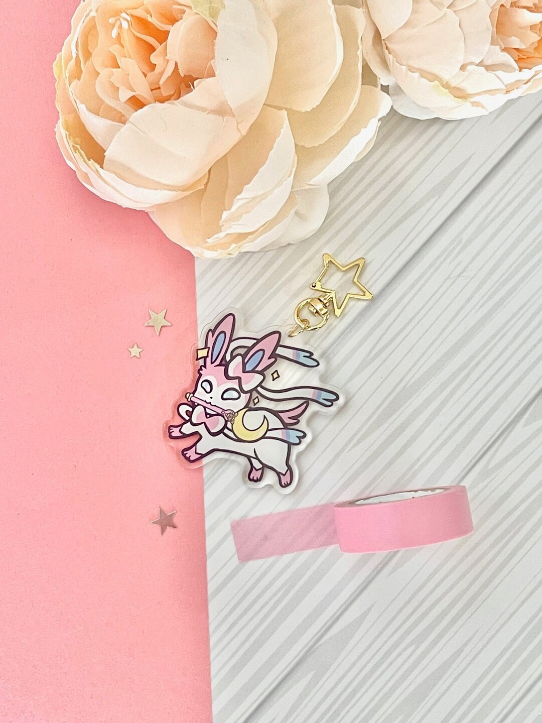 Cute Kawaii Magical Sylveon Acrylic Charm Keychain | Magical Girl ...