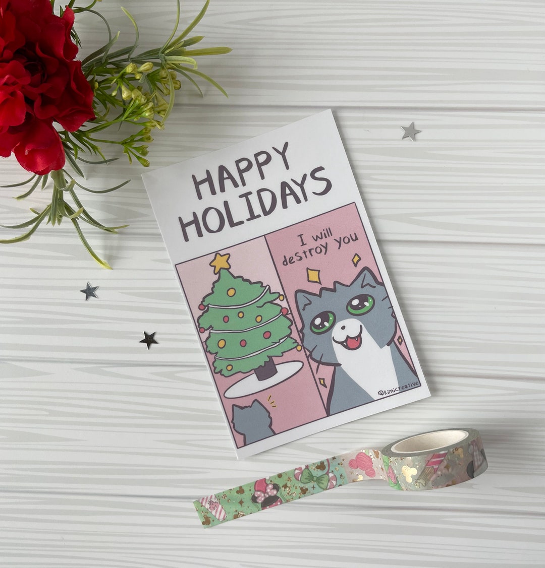Cute Silly Cat Holiday Postcards Christmas Postcard Happy - Etsy