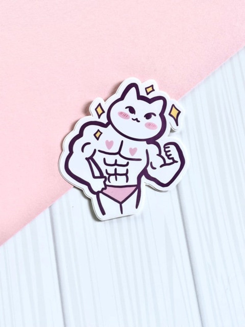 Kawaii Cute Strong Buff Kitty Cat Sticker Adorable Cats - Etsy