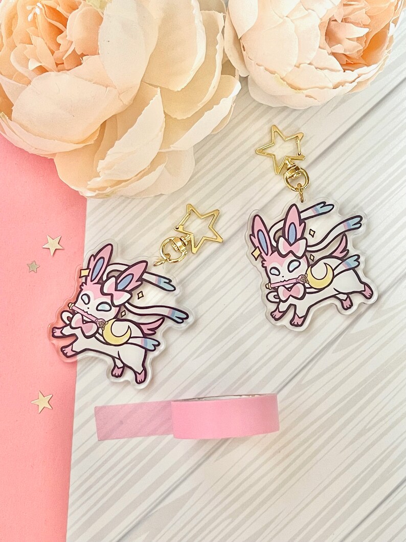 Cute Kawaii Magical Sylveon Acrylic Charm Keychain | Magical Girl ...