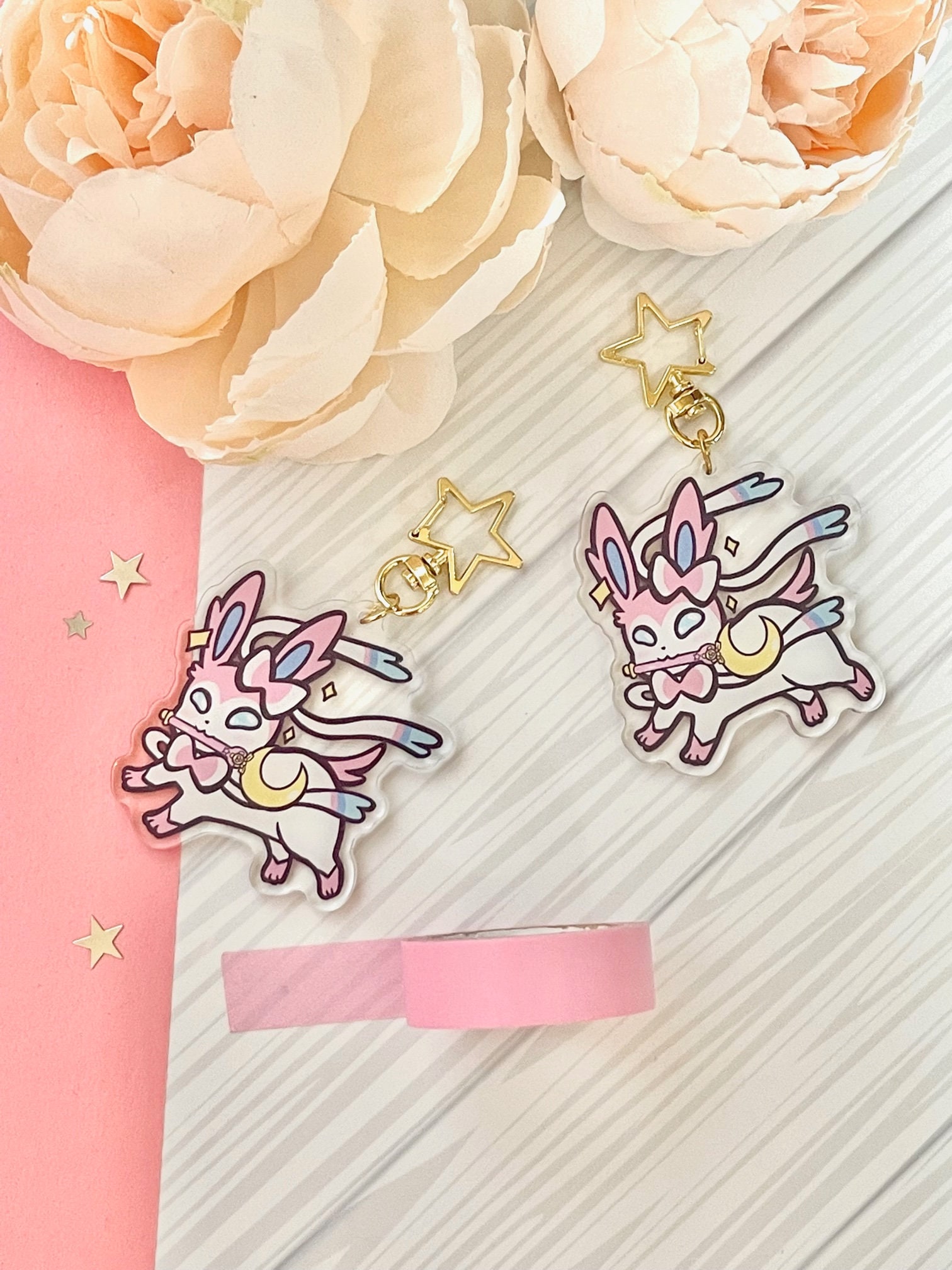 Cute Kawaii Magical Sylveon Acrylic Charm Keychain | Magical Girl ...