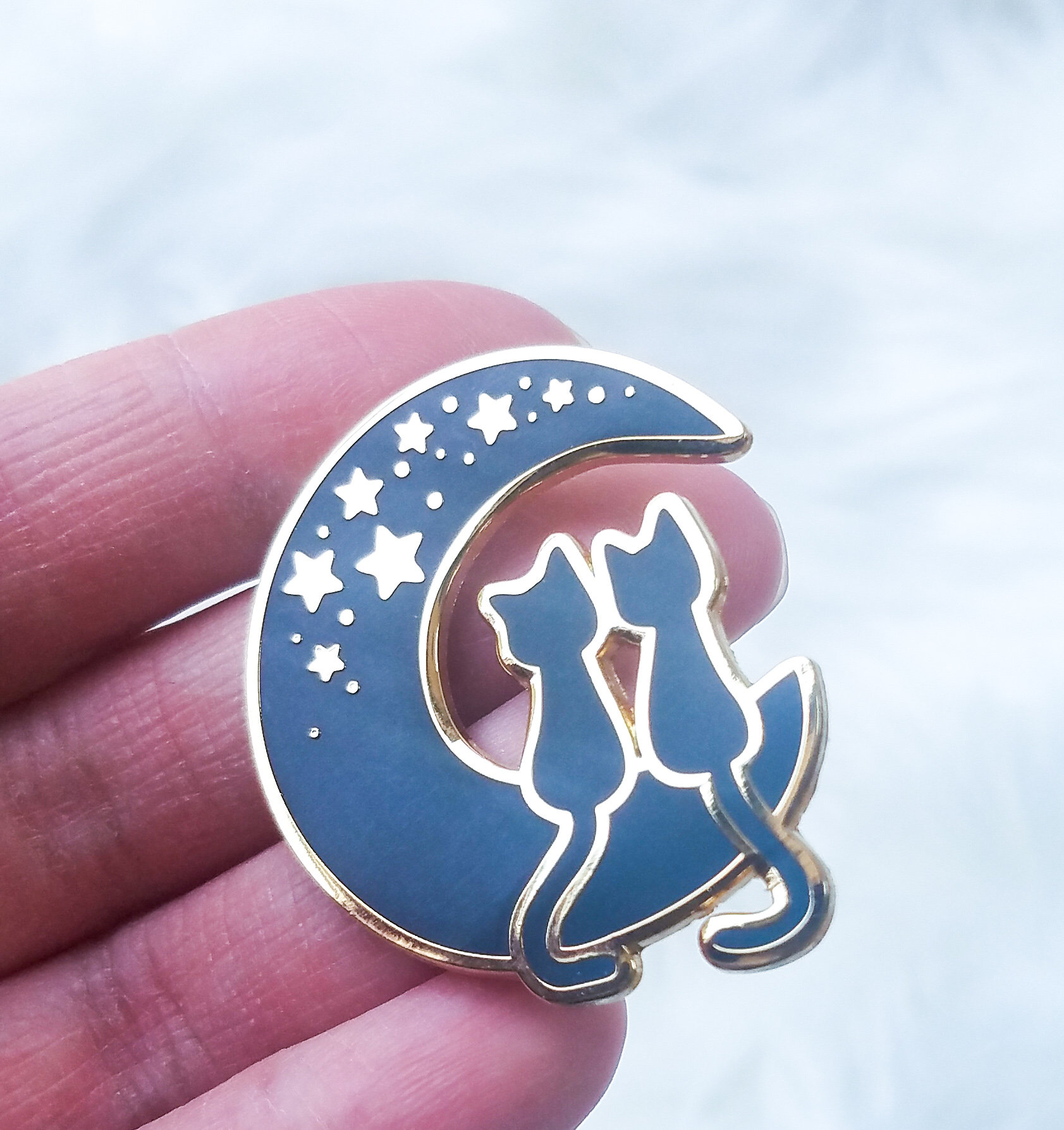 Twin Moon Cats Cute Enamel Pin | Etsy