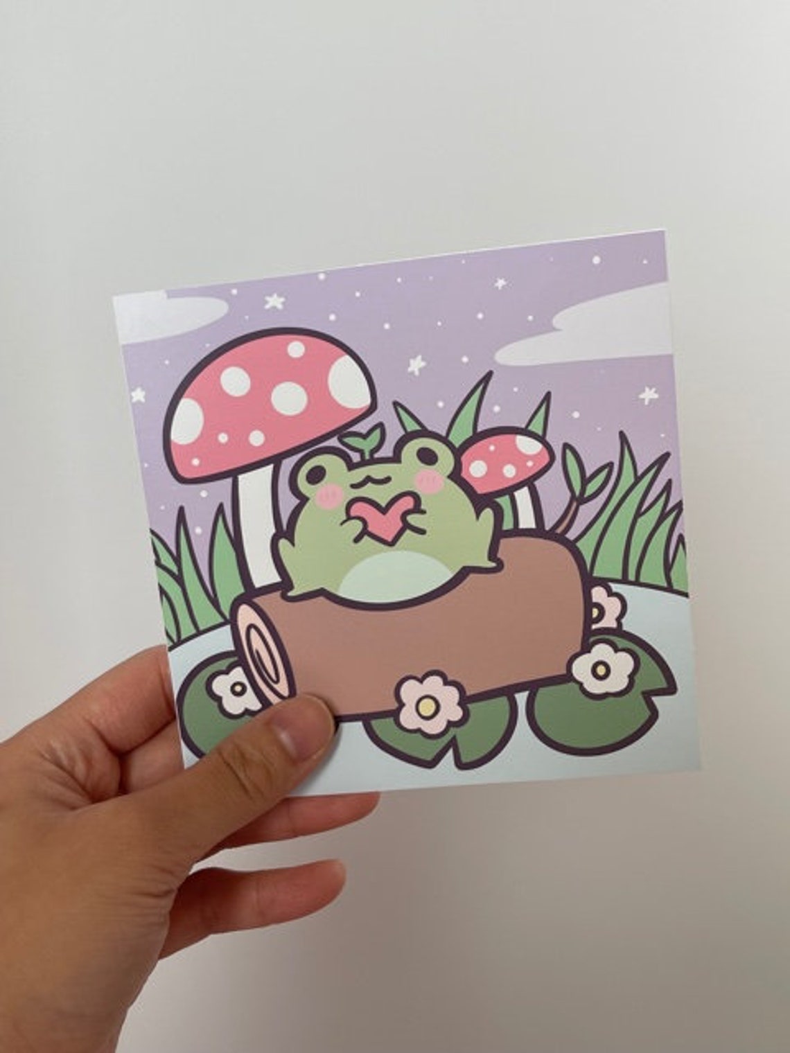 Cute Adorable Frog on Log Art Print Kawaii Wall Art Print - Etsy