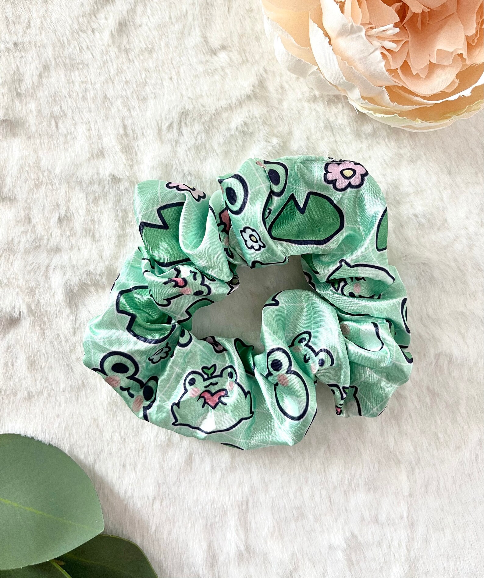 Kawaii Cute Bee and Frog Scrunchie Designs Soft Satin - Etsy