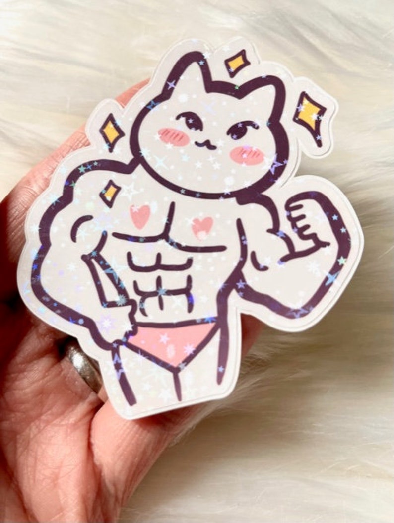 Kawaii Cute Strong Buff Kitty Cat Sticker Adorable Cats - Etsy