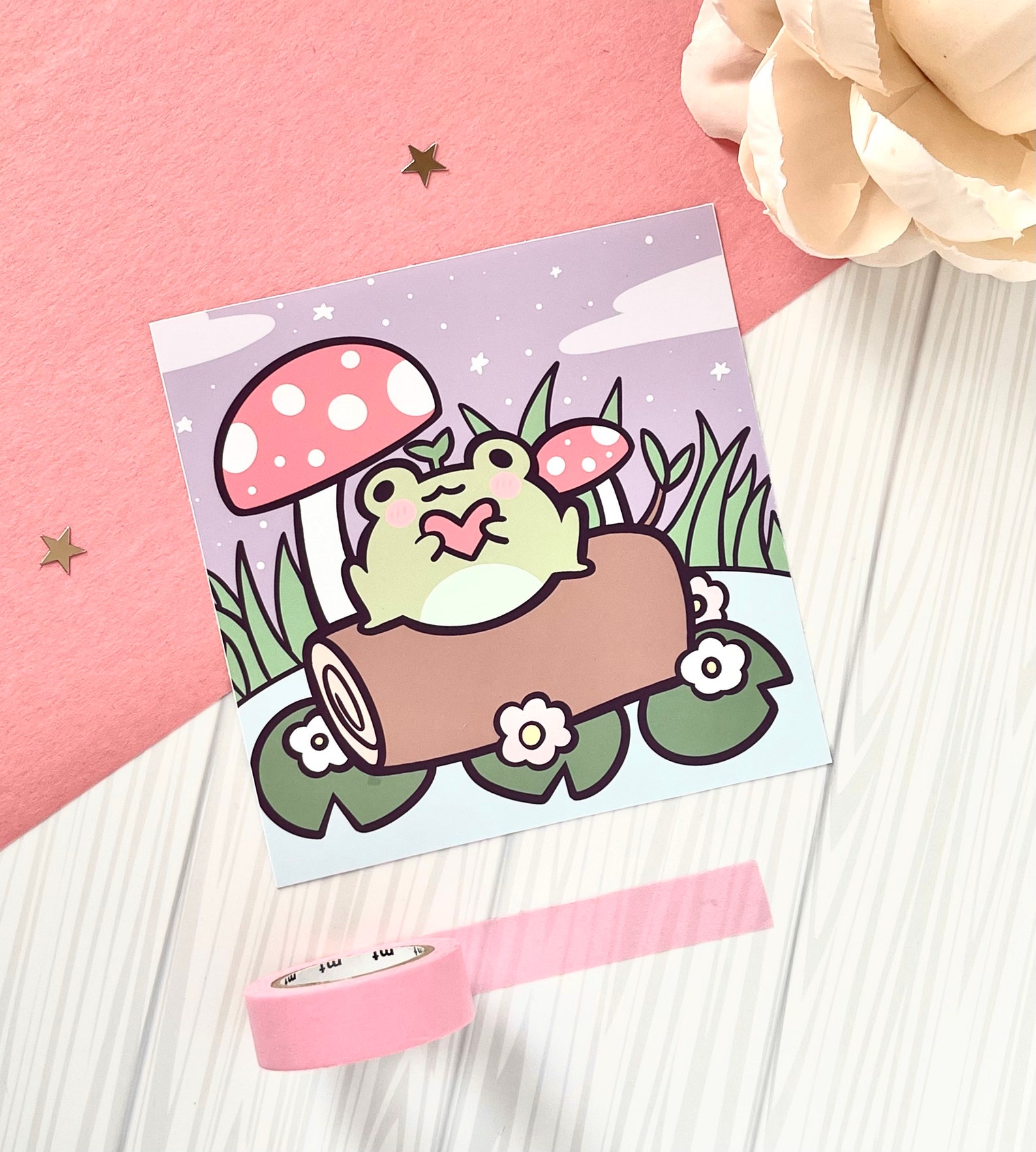 Cute Adorable Frog on Log Art Print Kawaii Wall Art Print - Etsy