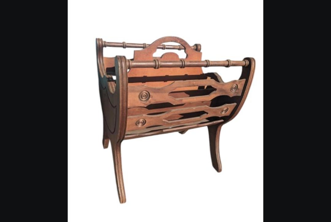Vintage Cherry Wood Magazine Rack Vintage Book Holder Stand Bamboo ...