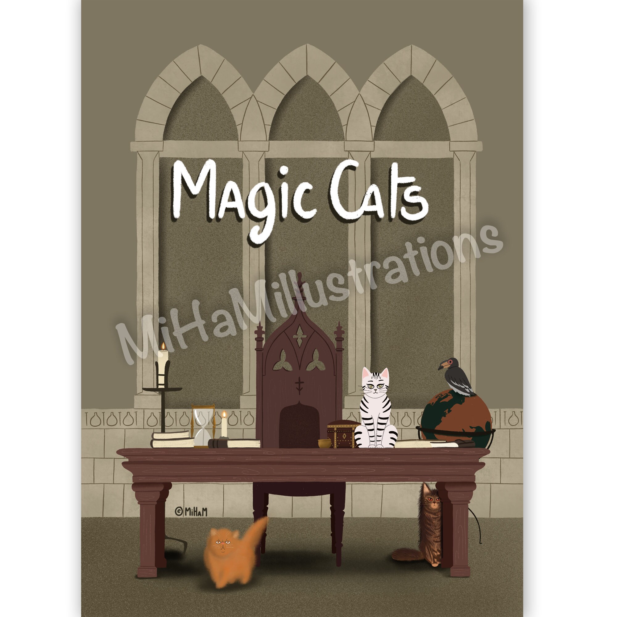 Printed Illustration the Wizarding Cats Poster Poster - Etsy