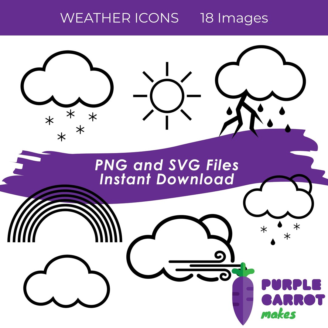 Minimalist Weather Icons SVG and PNG Clip Art Planner - Etsy