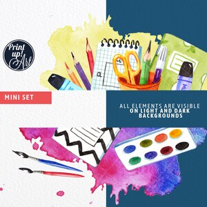 WATERCOLOR SCHOOL CLIPART, Back to School Clipart,school Supplies Frame ...