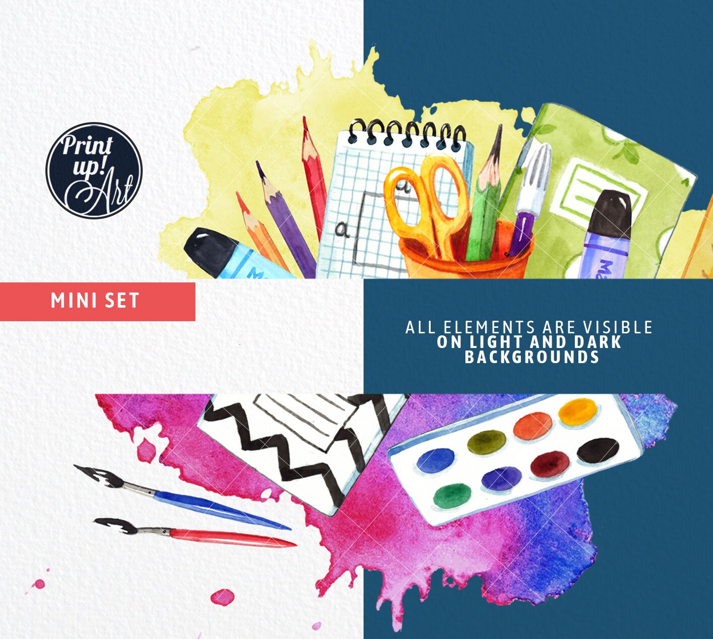 WATERCOLOR SCHOOL CLIPART, Back to School Clipart,school Supplies Frame ...