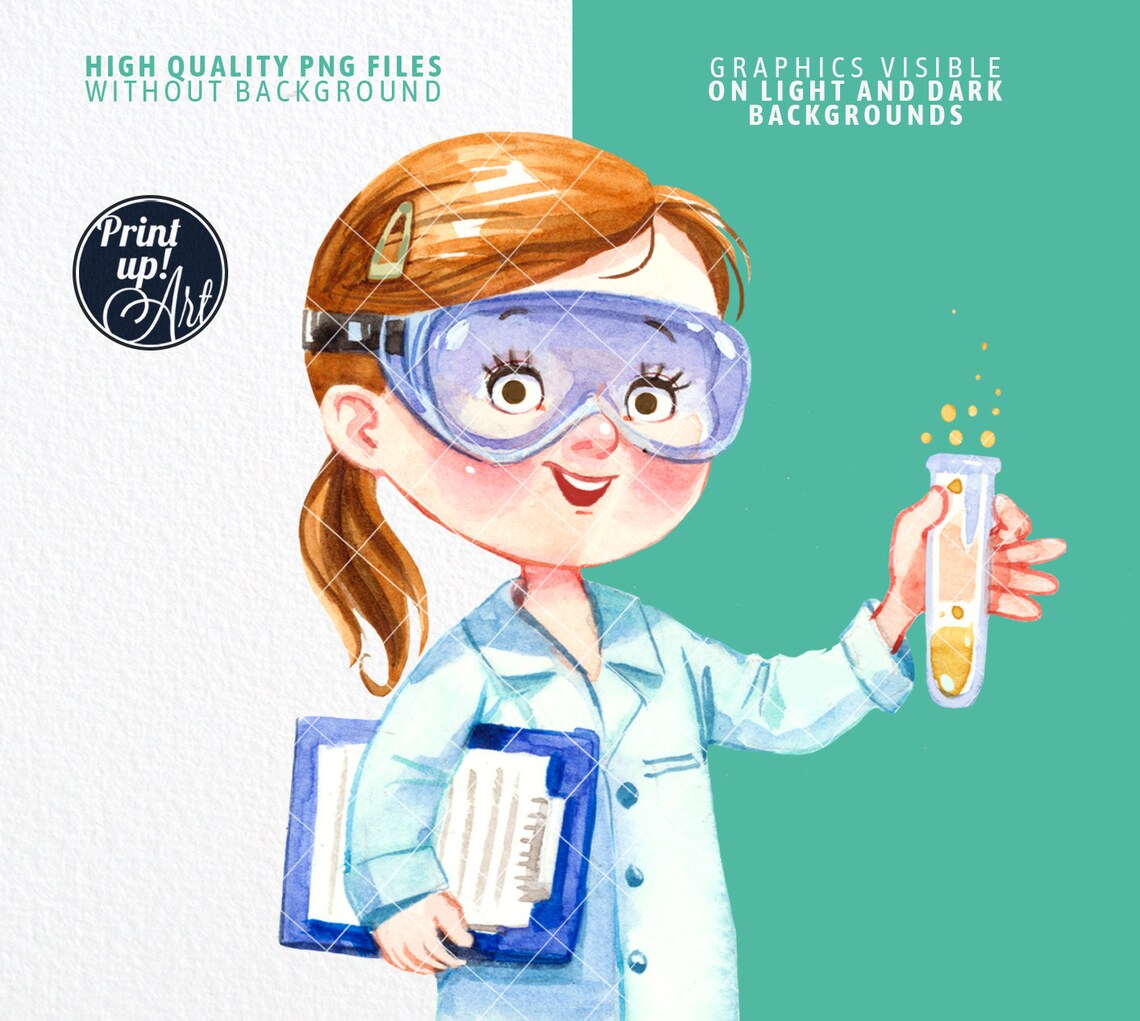 SCIENCE Clipart Watercolor, SCIENTIST KIDS Clipart, Boy and Girl ...