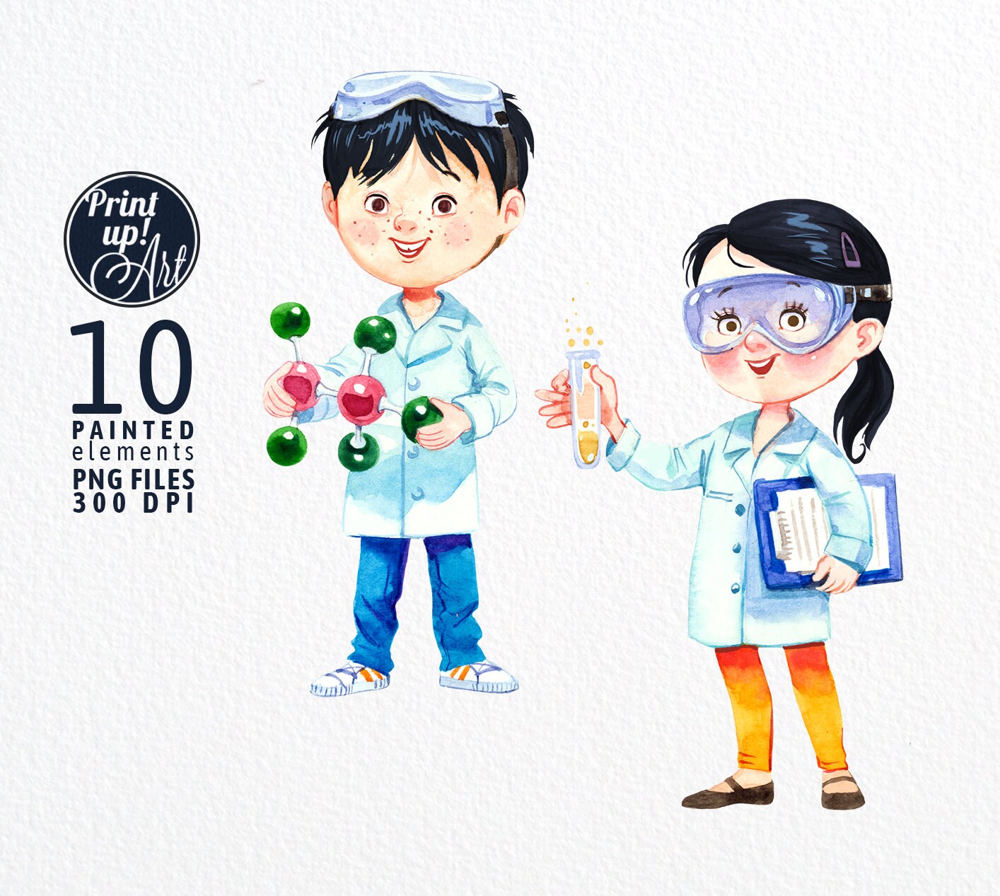 SCIENCE Clipart Watercolor, SCIENTIST KIDS Clipart, Boy and Girl ...
