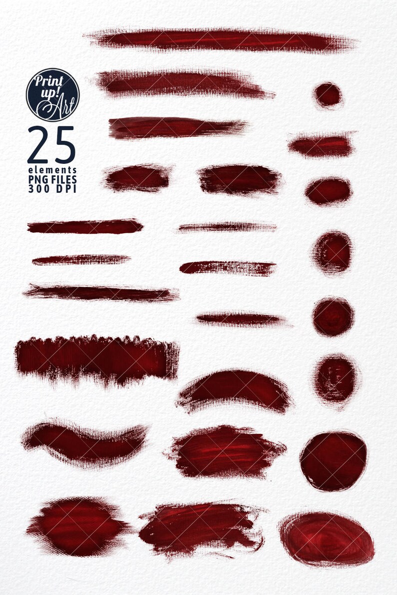 BURGUNDY Brushstrokes Clipart, Dark Red Brush Strokes Clipart, Burgundy ...