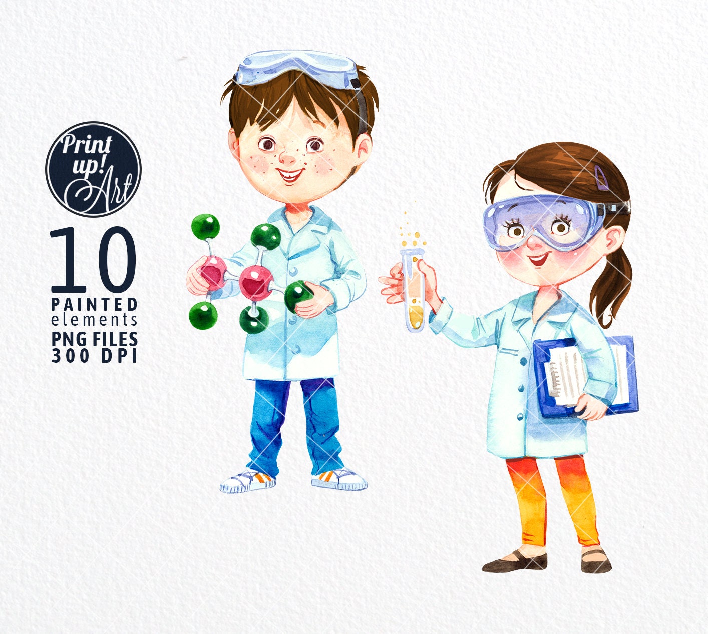 SCIENCE Clipart Watercolor, SCIENTIST KIDS Clipart, Boy and Girl ...