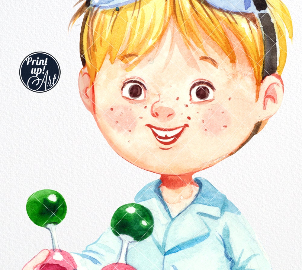 SCIENCE Clipart Watercolor, SCIENTIST KIDS Clipart, Boy and Girl ...