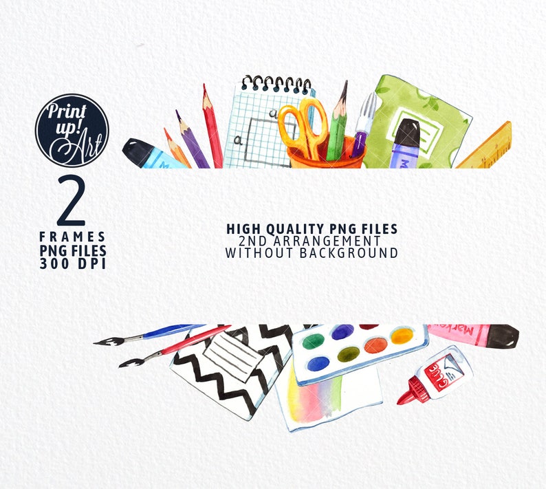 WATERCOLOR SCHOOL CLIPART, Back to School Clipart,school Supplies Frame ...