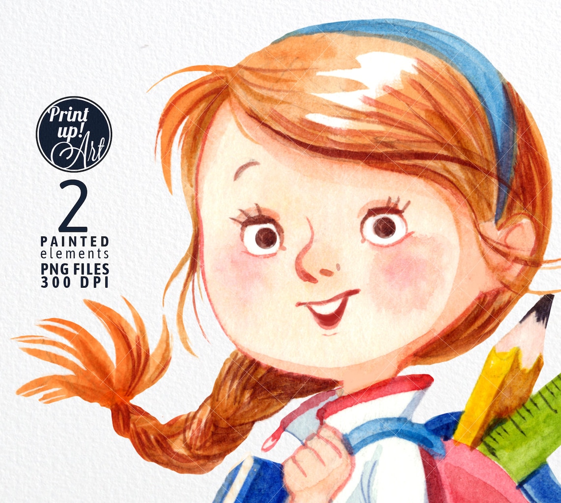 SCHOOL Clipart, Kids Watercolor Clipart, Boy and Girl,back to School ...