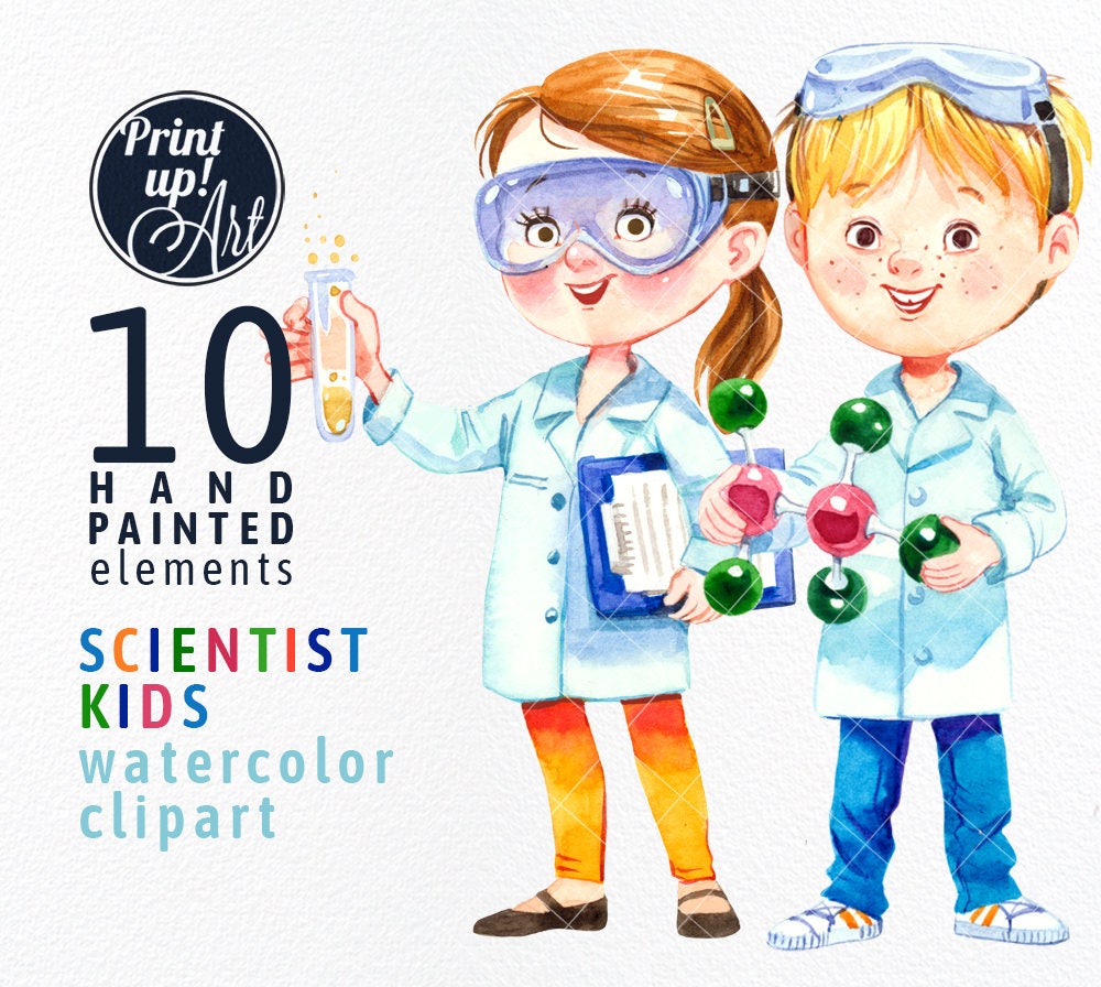 SCIENCE Clipart Watercolor, SCIENTIST KIDS Clipart, Boy and Girl ...