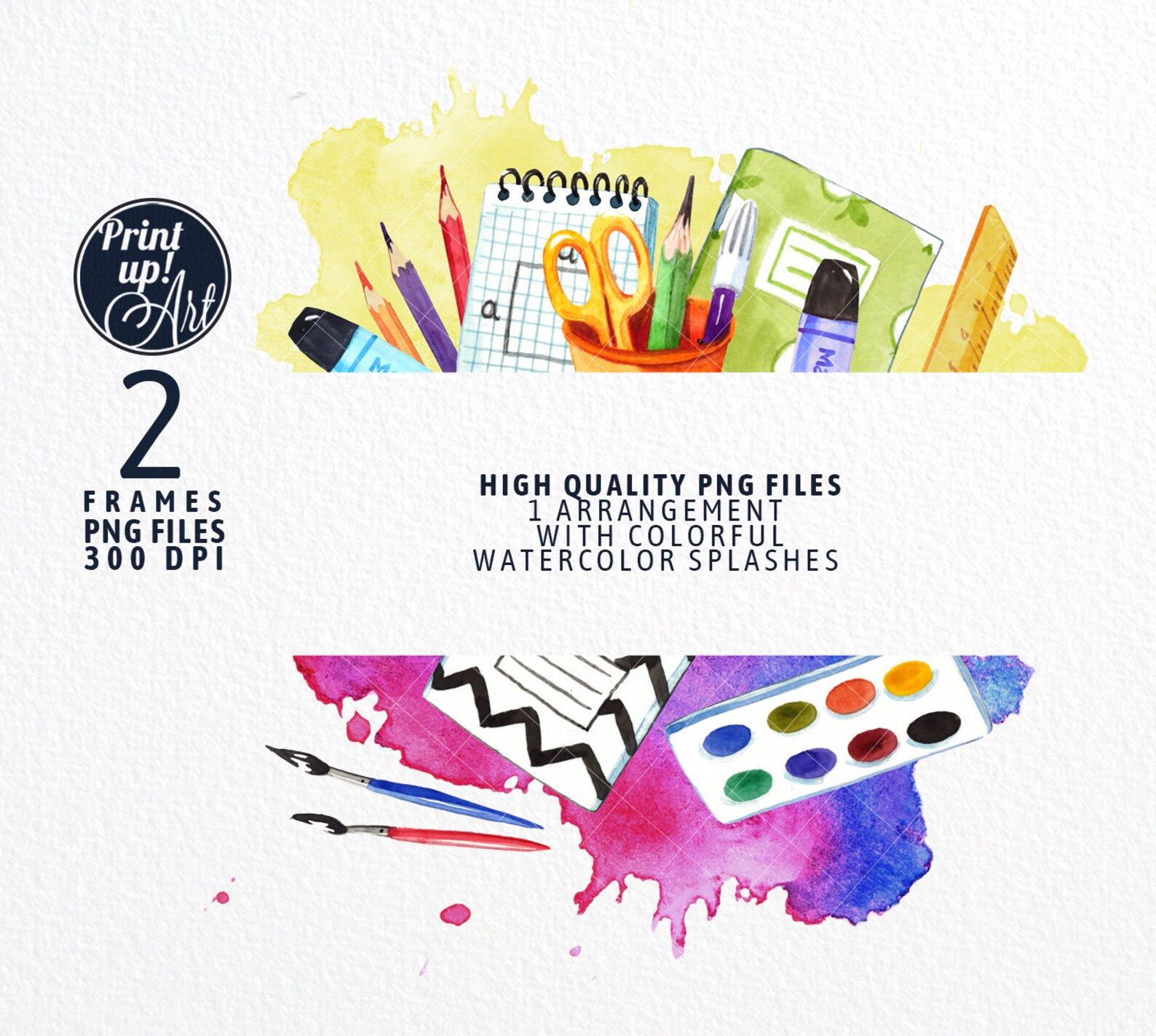 WATERCOLOR SCHOOL CLIPART, Back to School Clipart,school Supplies Frame ...