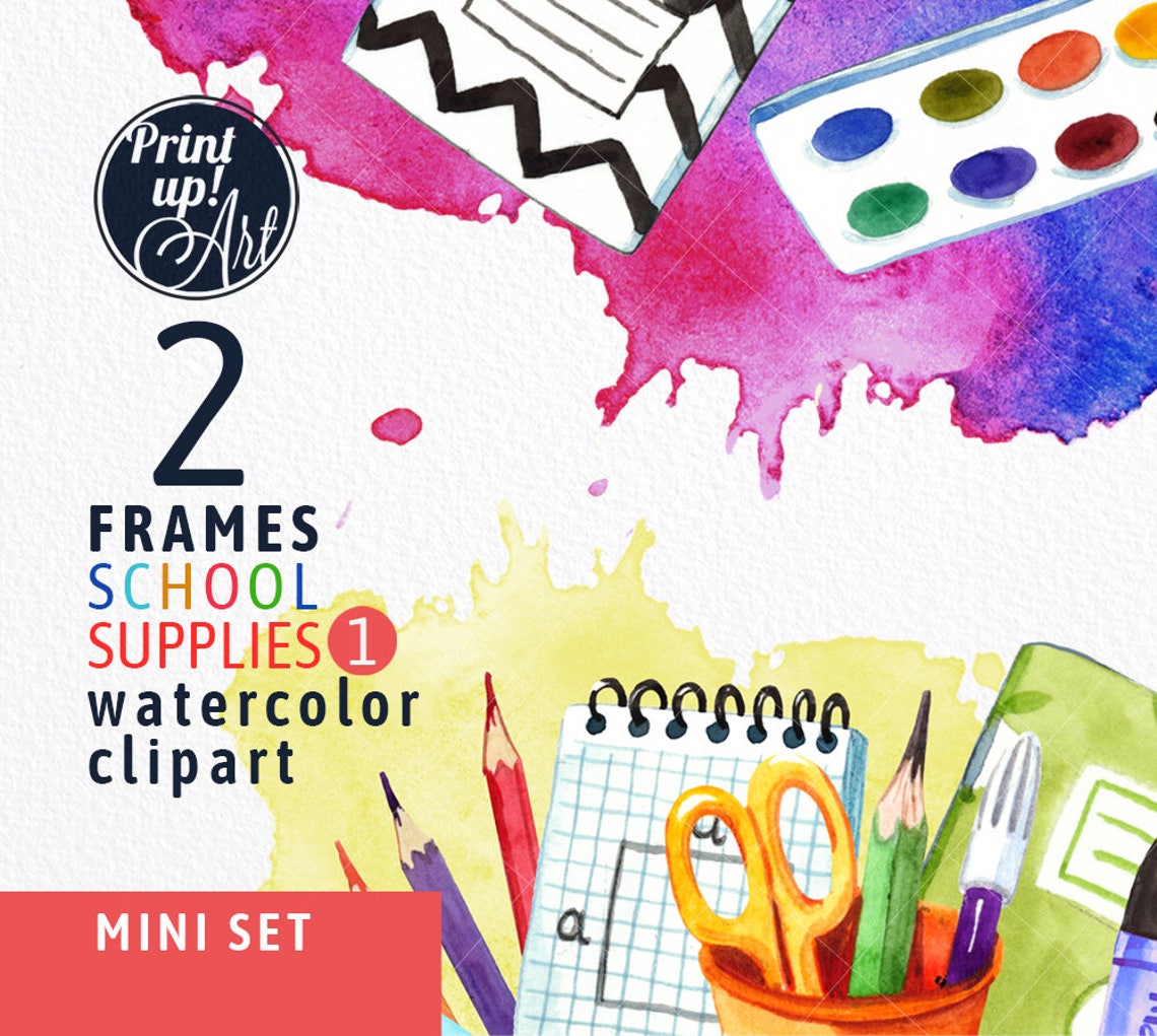 WATERCOLOR SCHOOL CLIPART, Back to School Clipart,school Supplies Frame ...