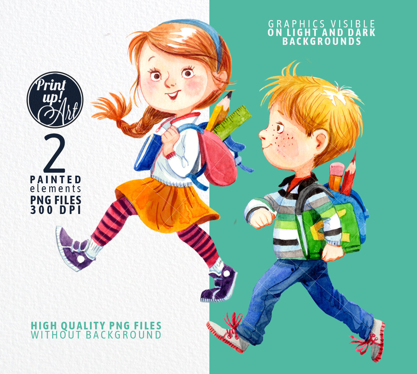 SCHOOL Clipart, Kids Watercolor Clipart, Boy and Girl,back to School ...