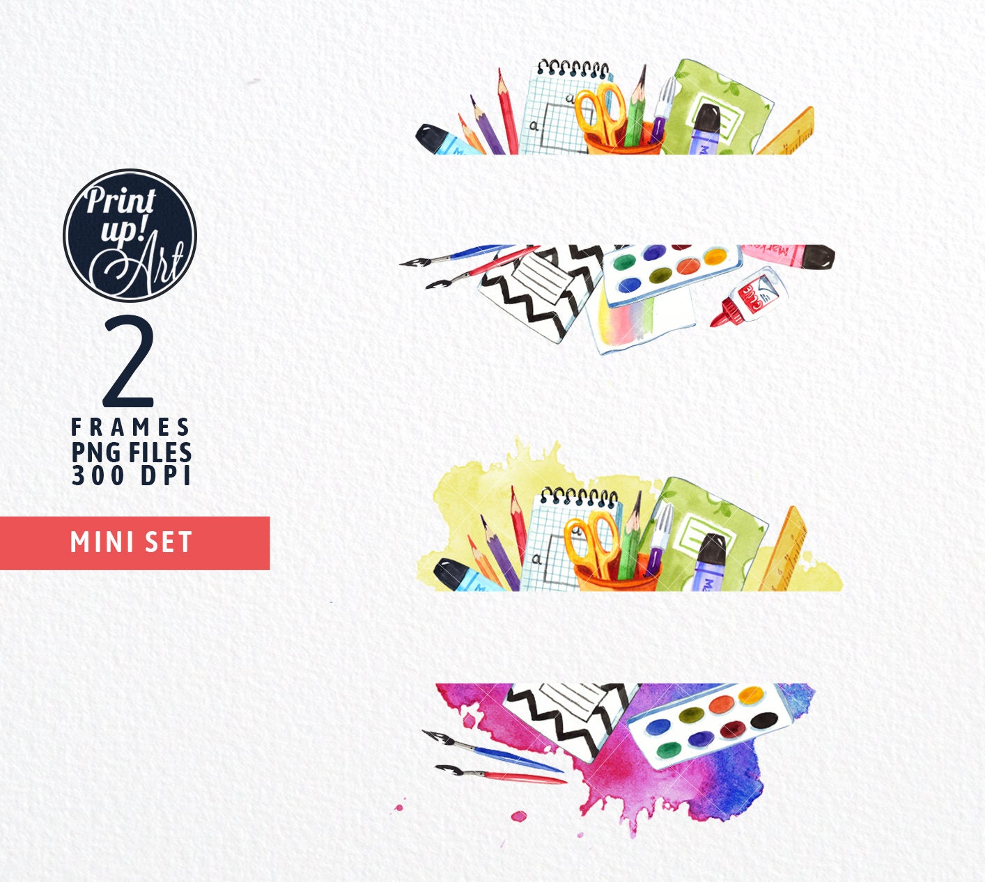 WATERCOLOR SCHOOL CLIPART, Back to School Clipart,school Supplies Frame ...
