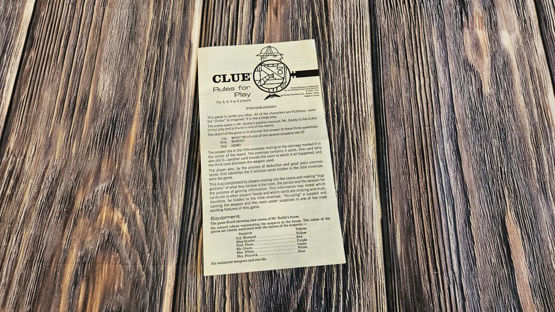 Vintage Clue Replacement Instruction Booklet 1950 Parker Brothers - Etsy
