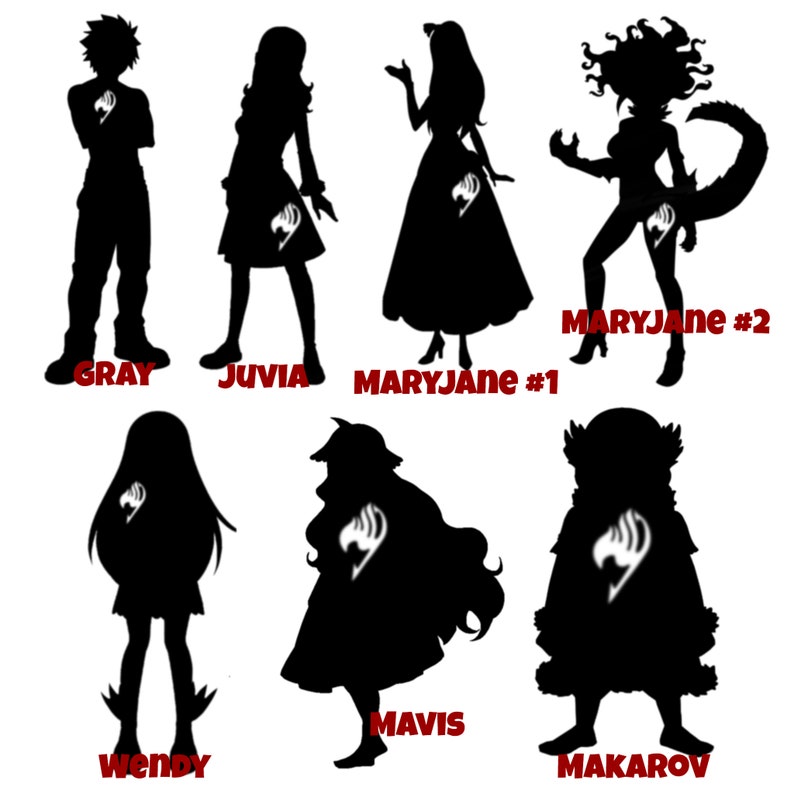 48 Designs - Anime Silhouette, Cats and Guild Symbols Decals - 5” to 10 ...