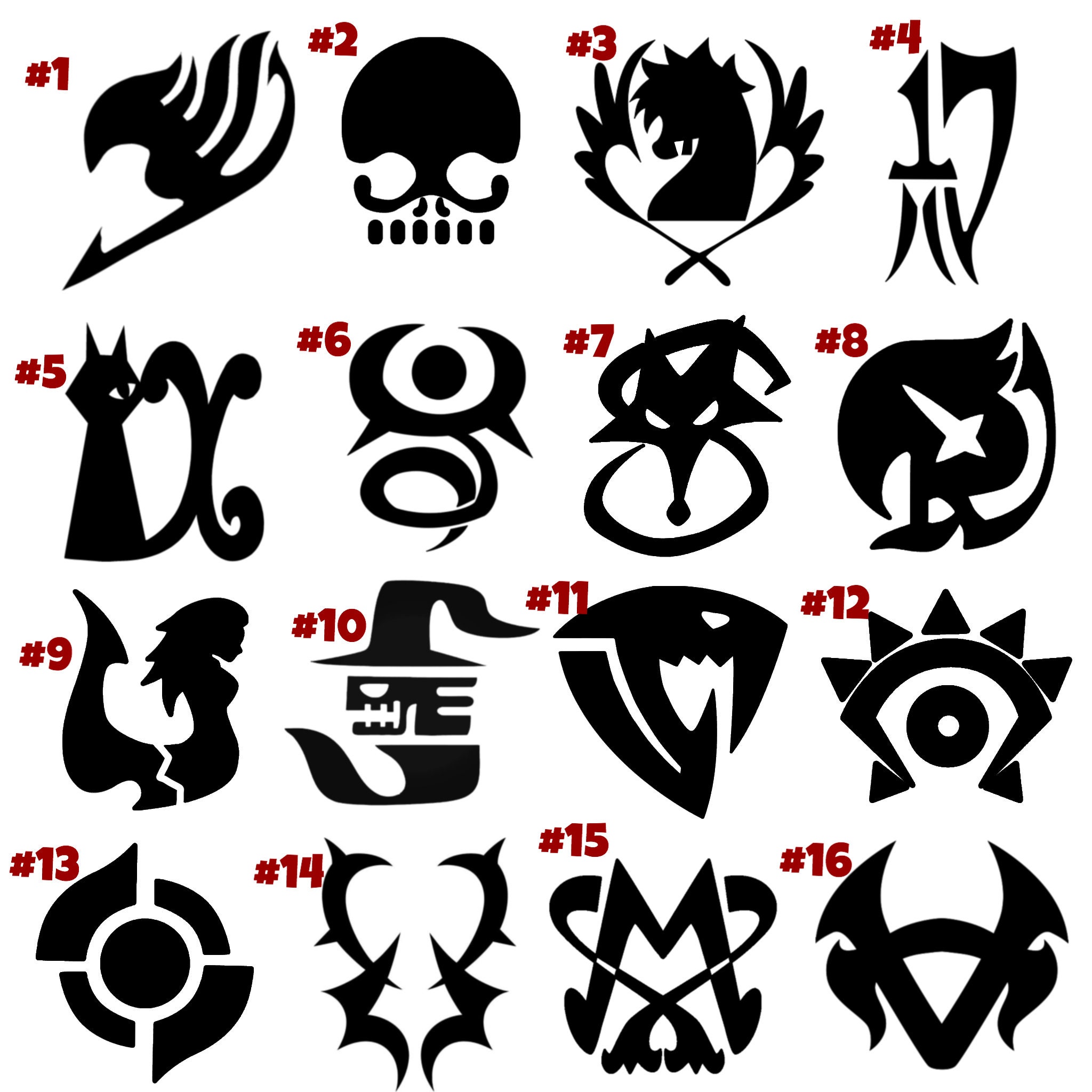 48 Designs Anime Silhouette Cats and Guild Symbols Decals - Etsy Norway