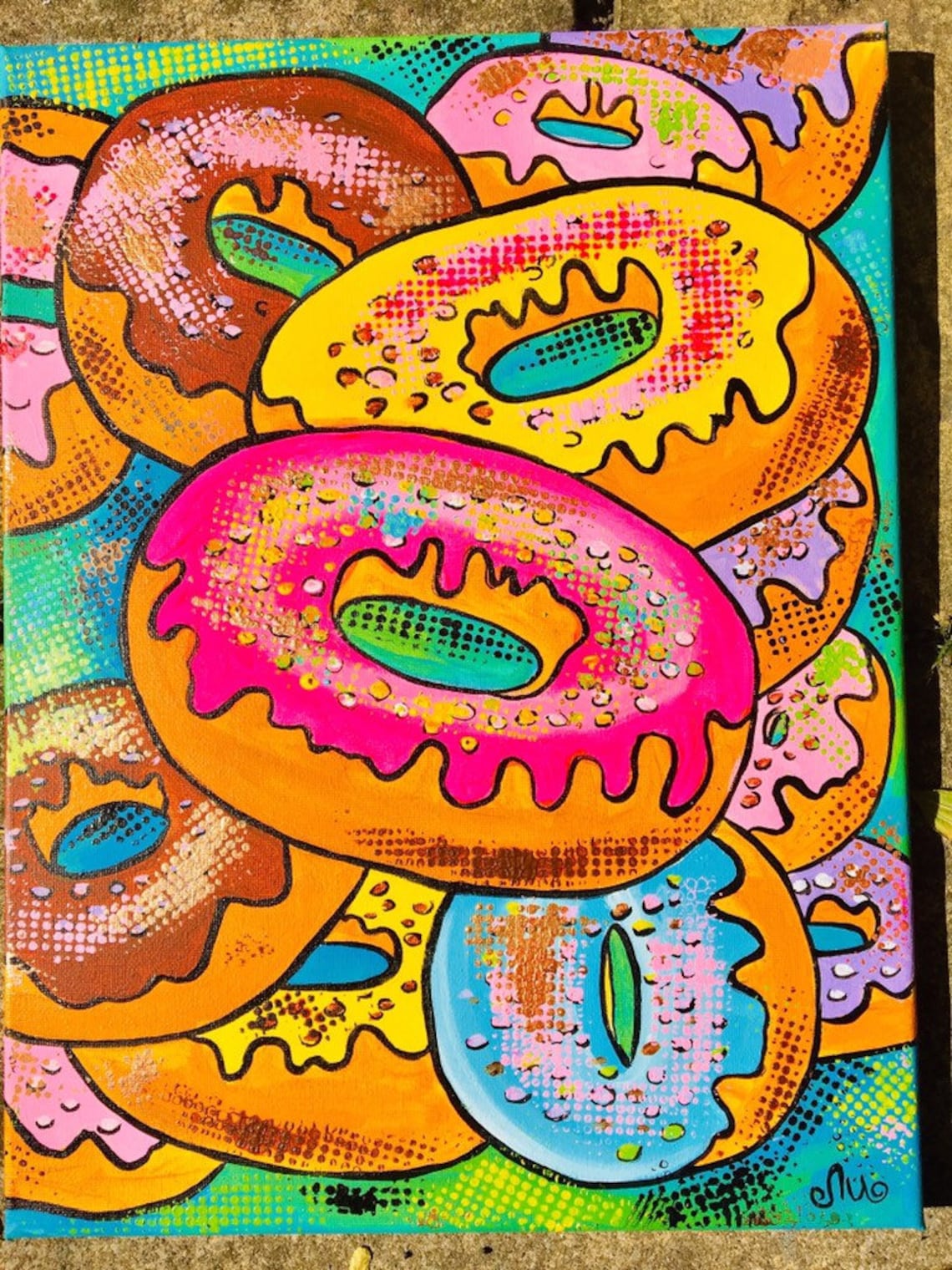 Original Art Painting Pop Art donuts on Canvas 40 X 30 Cm | Etsy