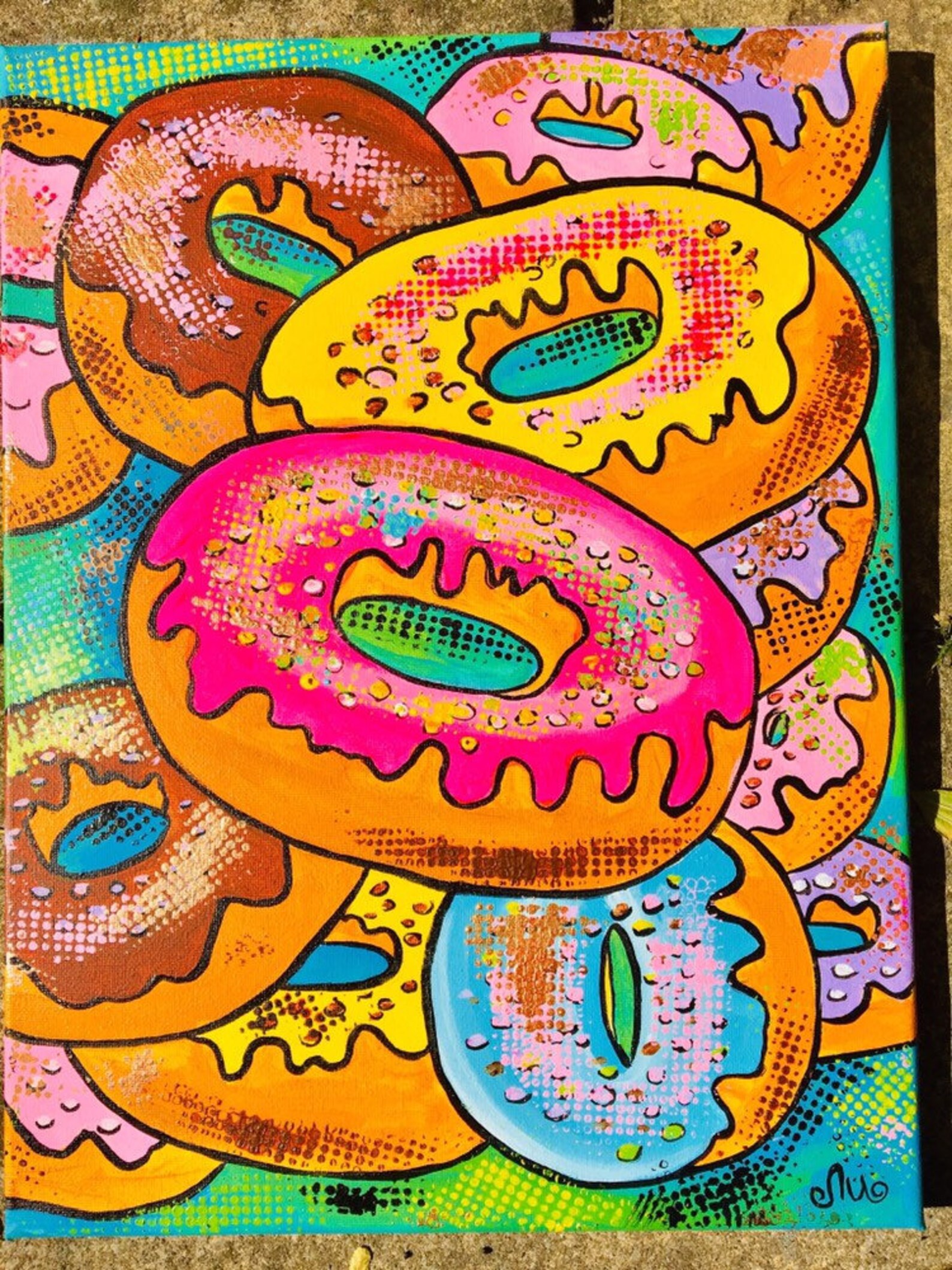 Original Art Painting Pop Art donuts on Canvas 40 X 30 Cm | Etsy