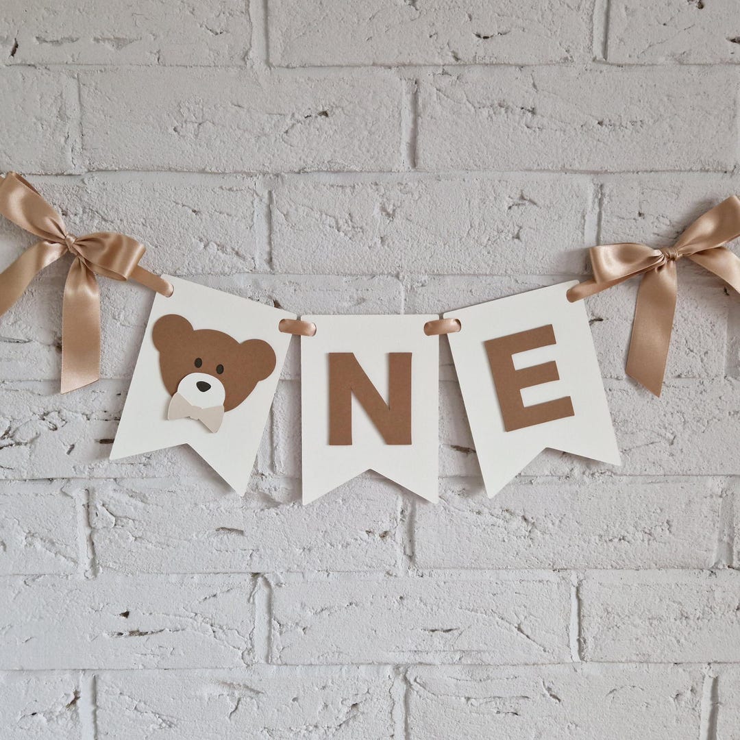 Teddy Bear First Birthday High Chair Banner With Ribbons, Boho Teddy ...