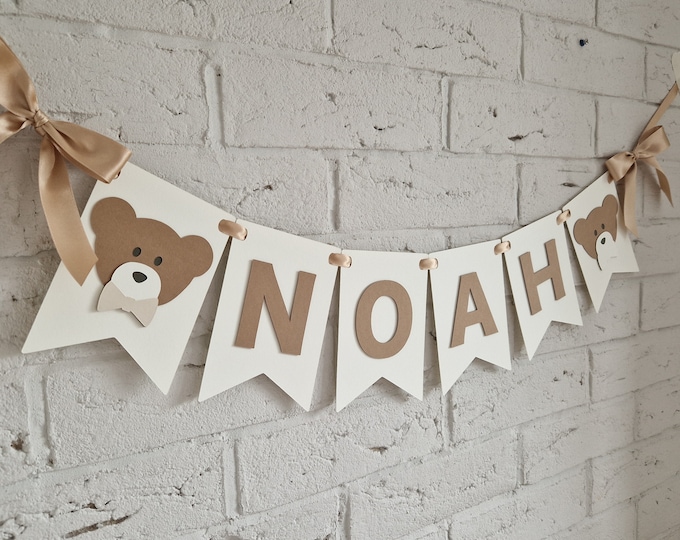 Teddy Bear Birthday Name Banner, Beary First Birthday Party Decor ...