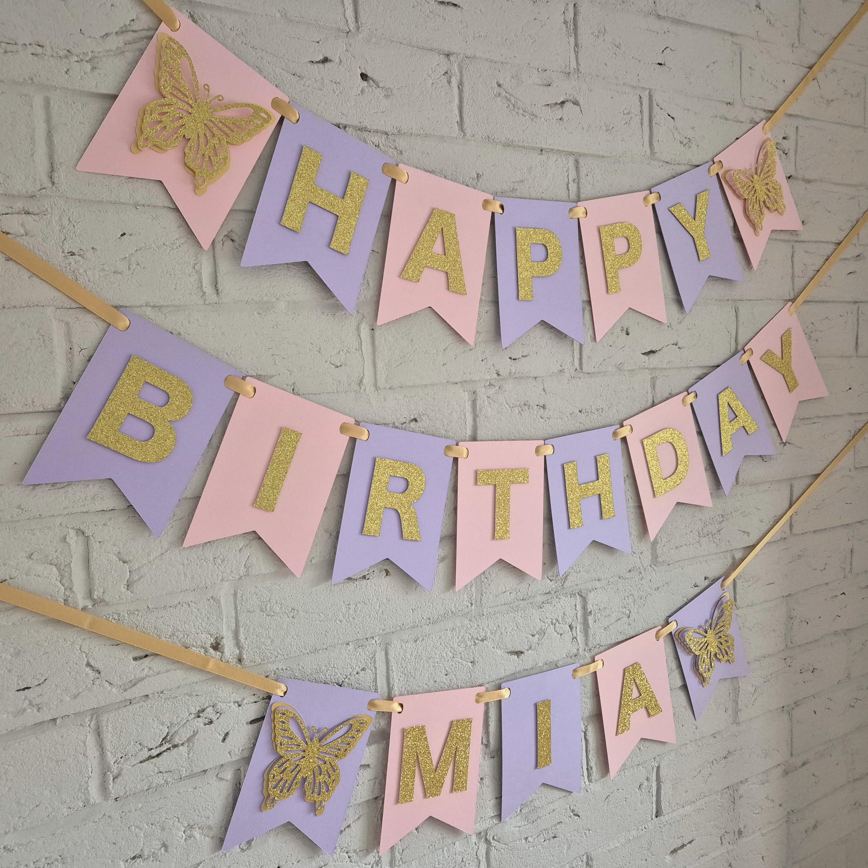 Butterfly Birthday Banner, Butterfly Birthday Party Decor, - Etsy