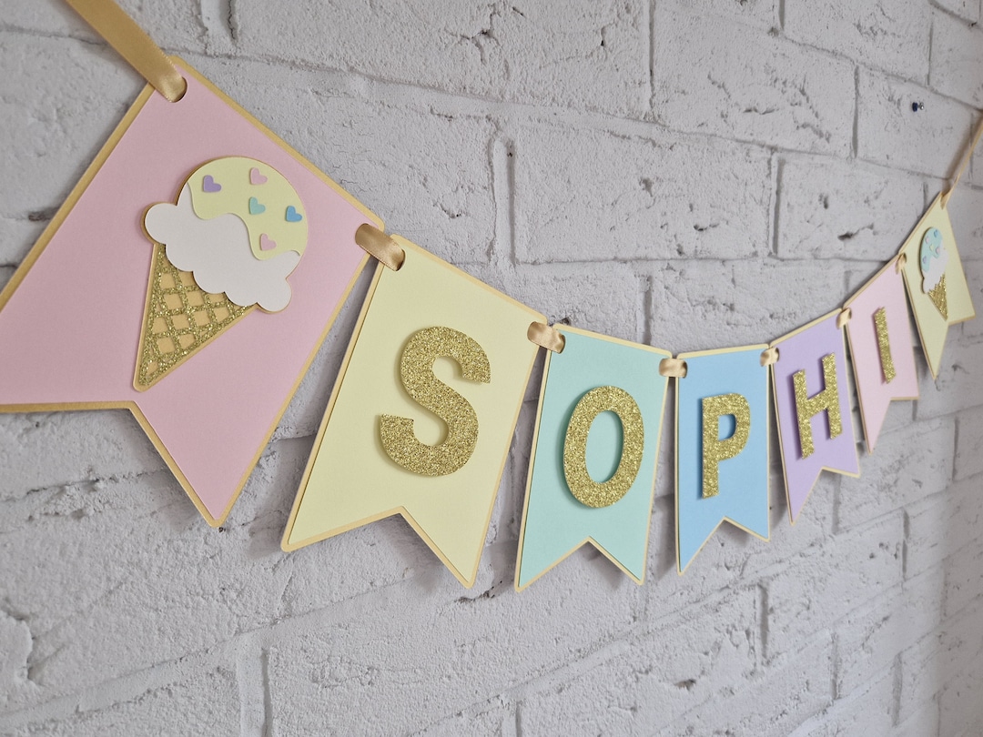 Ice Cream Birthday Party Name Banner, Ice Cream Decor, Ice Cream ...